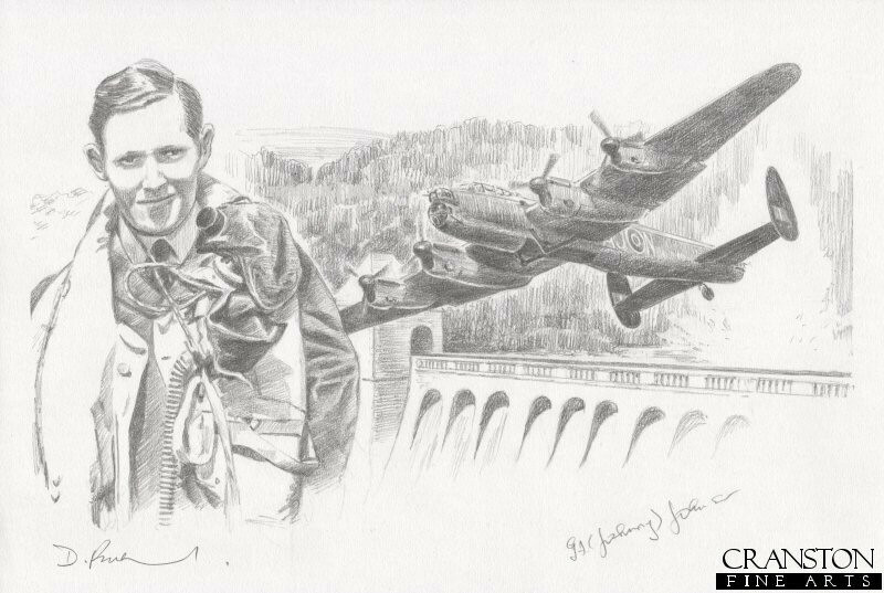 CREW SIGNED original drawing Dambuster 617 Squadron Lancaster Operation ...