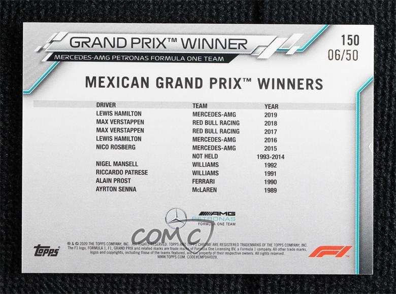 2020 Topps Chrome Formula 1 Gold Wave Refractor /50 Lewis Hamilton ...