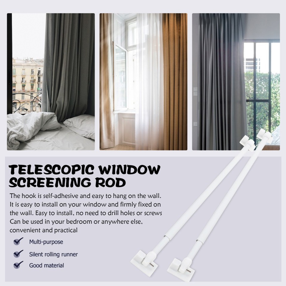2 Pcs Screen Rod Adhesive Hook Telescopic Curtain Pole Telescoping | eBay