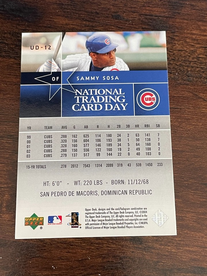 Vintage 2004 Upper Deck Sammy Sosa NATIONAL TRADING CARD DAY card# UD ...
