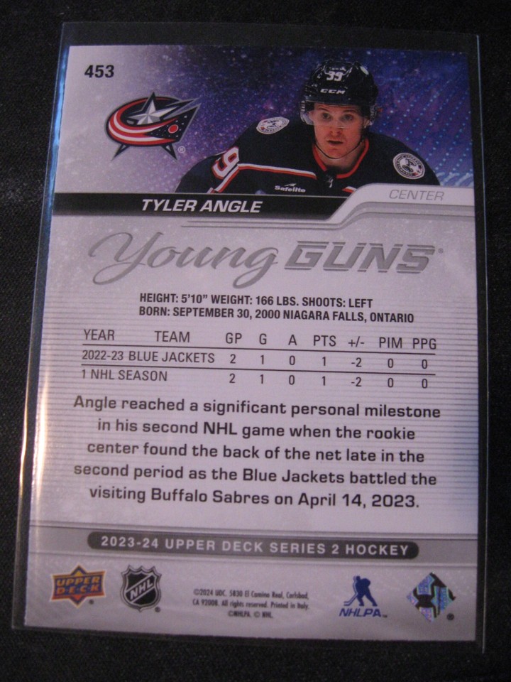 TYLER ANGLE 2023-24 Upper Deck Series 2 YOUNG GUNS #453 BLUE JACKETS ...