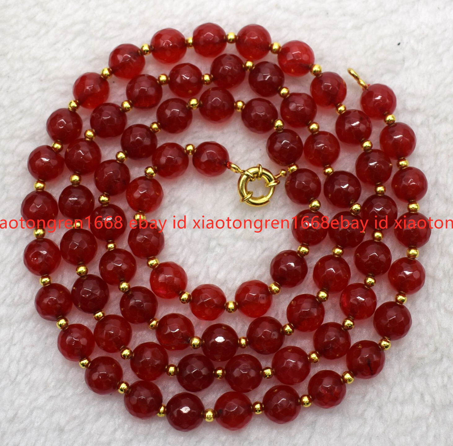Handmade Natural 8mm Faceted Red Jade Gemstone Round Beads Necklace 36 ...