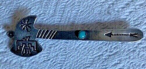 VINTAGE 1950S NATIVE AMERICAN STERLING SILVER & TURQUOISE TOMAHAWK PIN ...