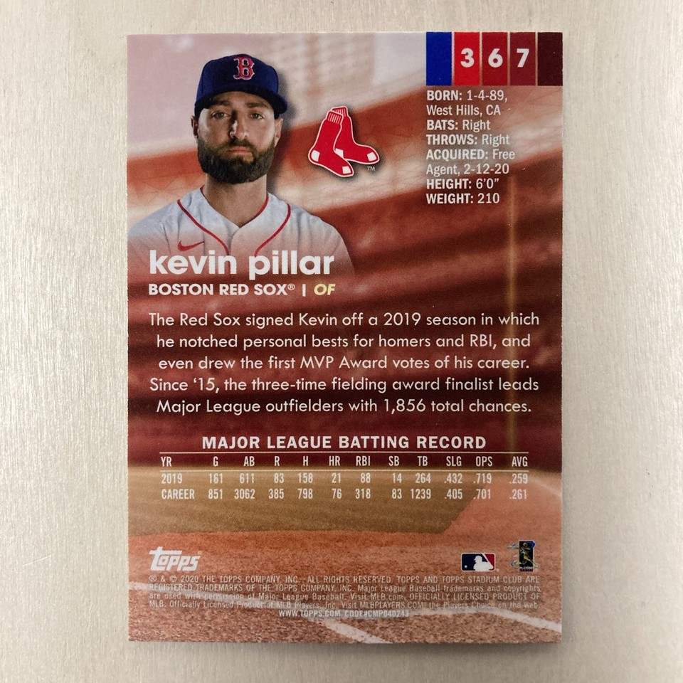 Kevin Pillar 2020 Topps Stadium Club Chrome #367 MLB Baseball Boston ...