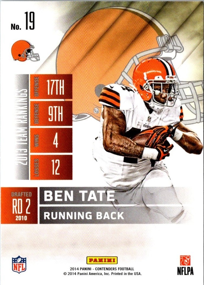 2014 Panini Contenders Ben Tate #19 Cleveland Browns Football Card | eBay