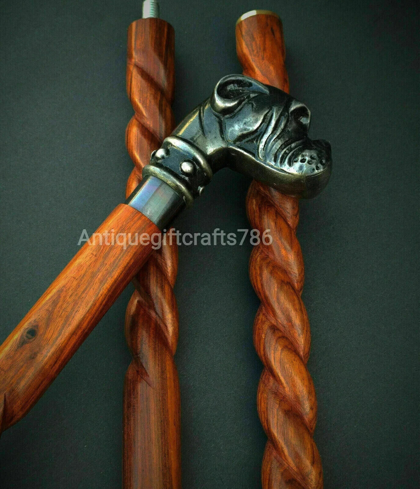 Victorian Bulldog Handmade Wooden Walking Stick Cane … - Gem