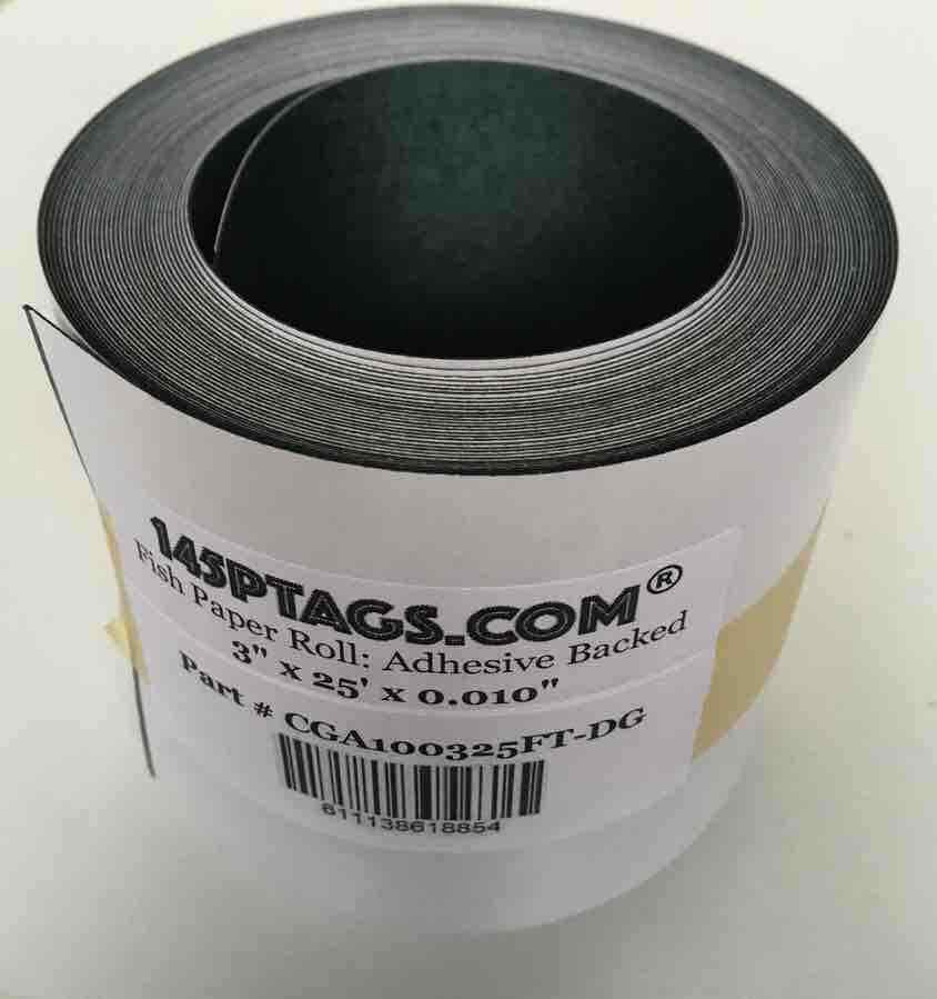 145PTAGS Fish Paper Roll Adhesive Backed 3" x 25' x 0.010". Dark Grey ...