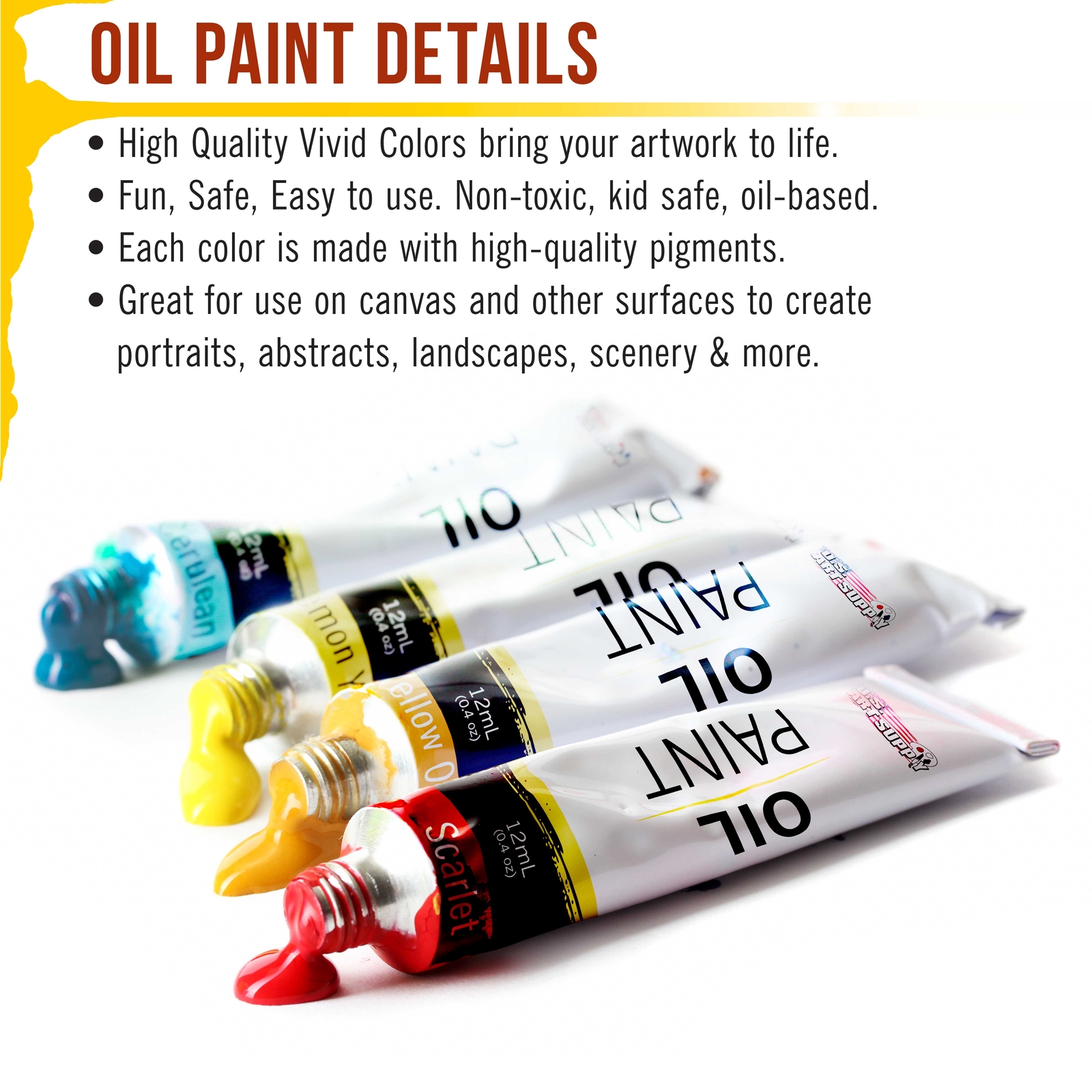 Professional 12 Color Art Oil Paint Set, 12ml Tubes, Artist Student ...