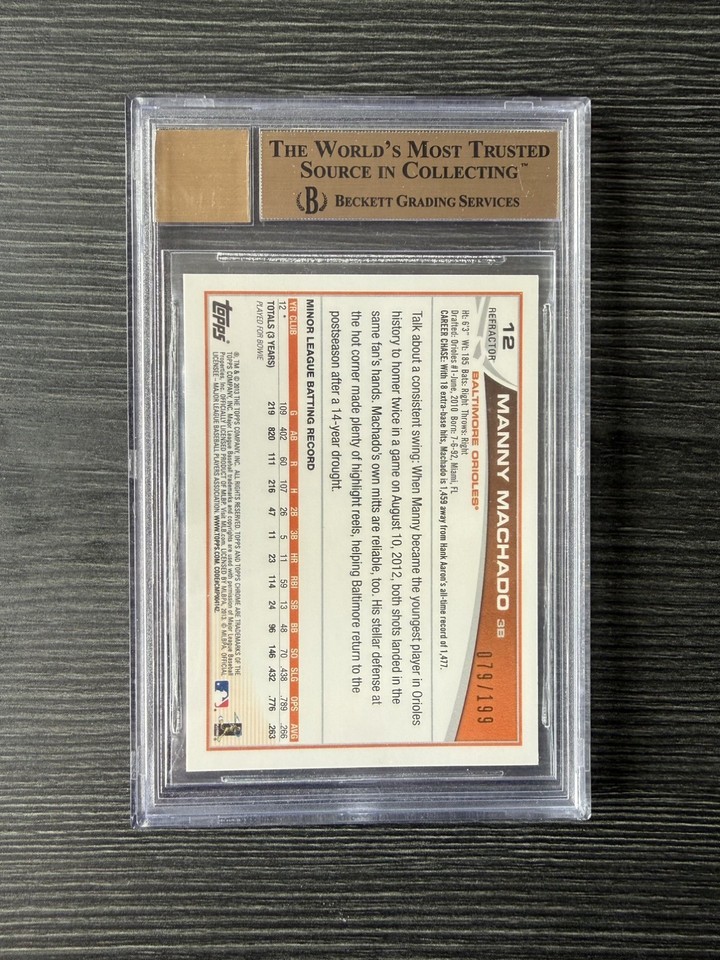 2013 Topps Chrome MANNY MACHADO Auto Blue Refractor /199 RC BGS 9.5 #12 ...