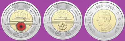 2025 Canada Unknown Soldier & 2026 Anniv. Two Dollar Poppy Toonie Coins ...