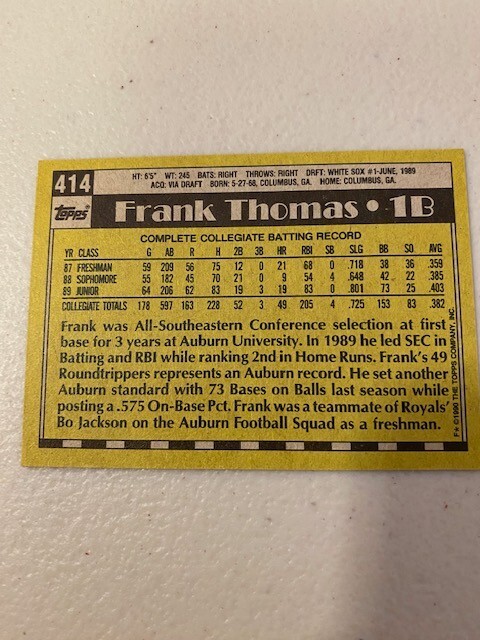 1990 Topps Frank Thomas Rookie Card RC #414 White Sox | eBay