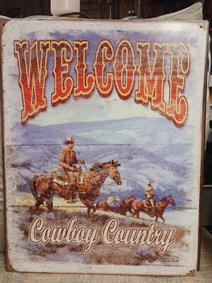 New Western WELCOME Metal Sign Cowboy Country Sign Wrangler Horses ...