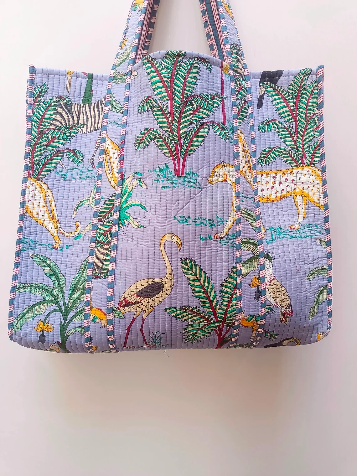 Indian Tote Bags Quilted Handmade Cotton Block Large Shoulder Shopping ...