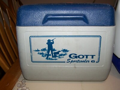 VINTAGE GOTT SPORT COOLER 6 W/ HUNTING FISHING SCENE | eBay