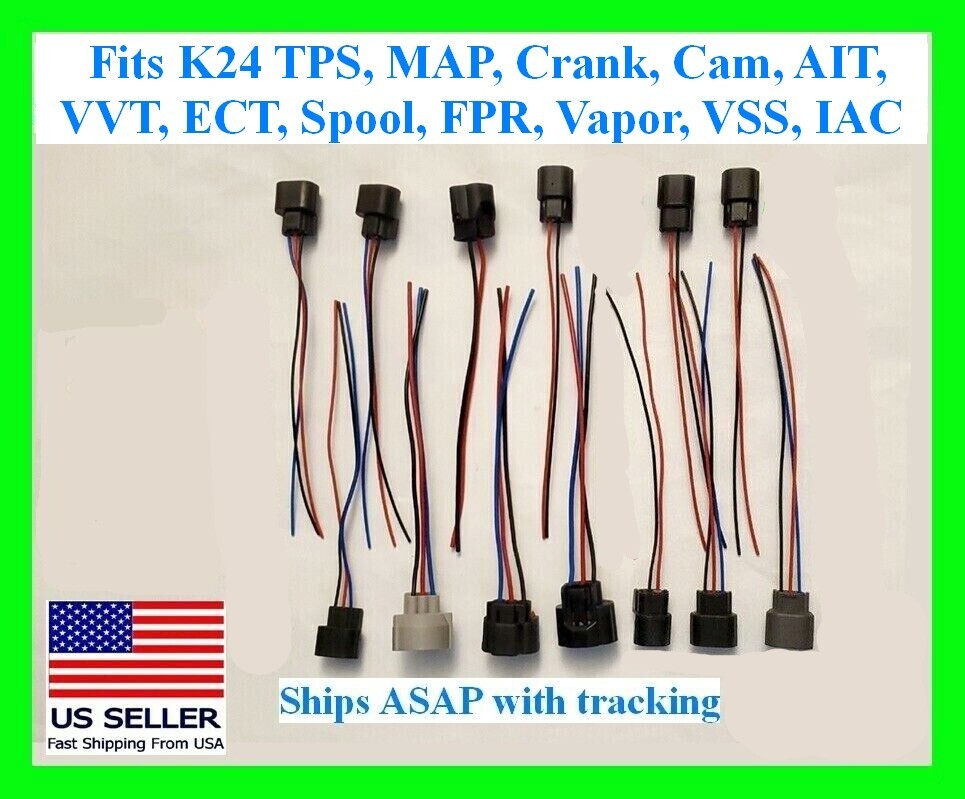 Fit K24 K24A Pigtail Harness Connector Plug Crank Cam Sensor TPS MAP ...