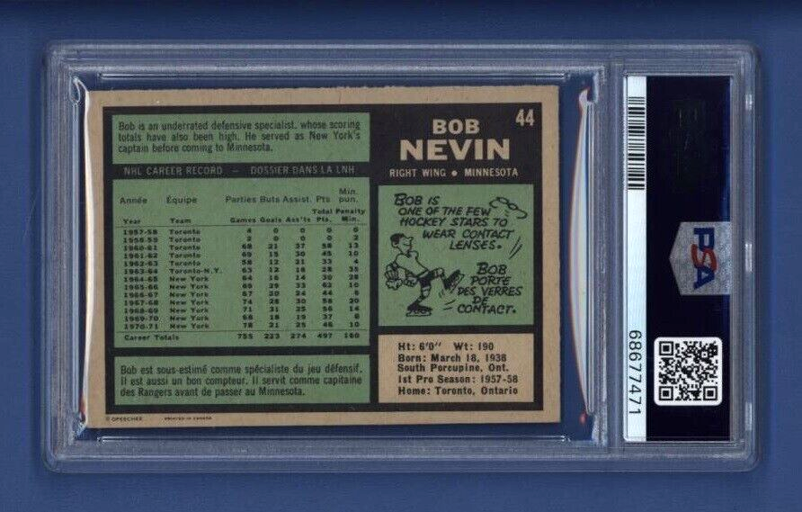1971-72 OPC O-PEE-CHEE #44 BOB NEVIN PSA 6 EX-MT Minnesota North Stars ...