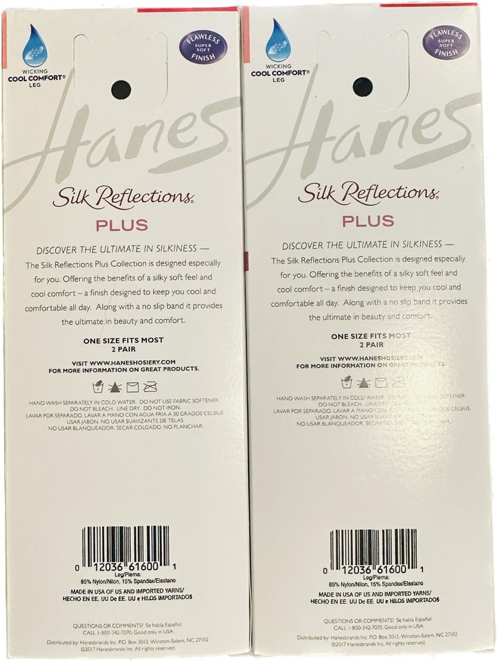2 PACK Hanes Silk Reflections Silky Sheer plus Knee Highs Enhanced Toe ...