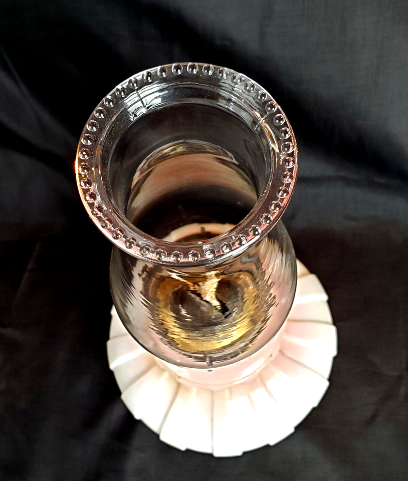 Antique Oil Lamp Milk Glass Base White & Pink w/Clear Beaded Rim ...