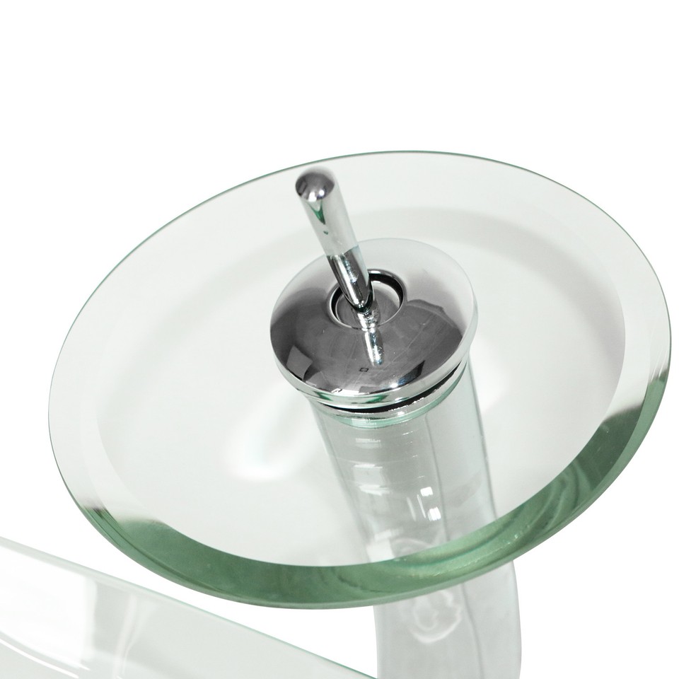 Bathroom Tempered Glass Clear Basin Vessel Sink Bowl With Faucet Set ...