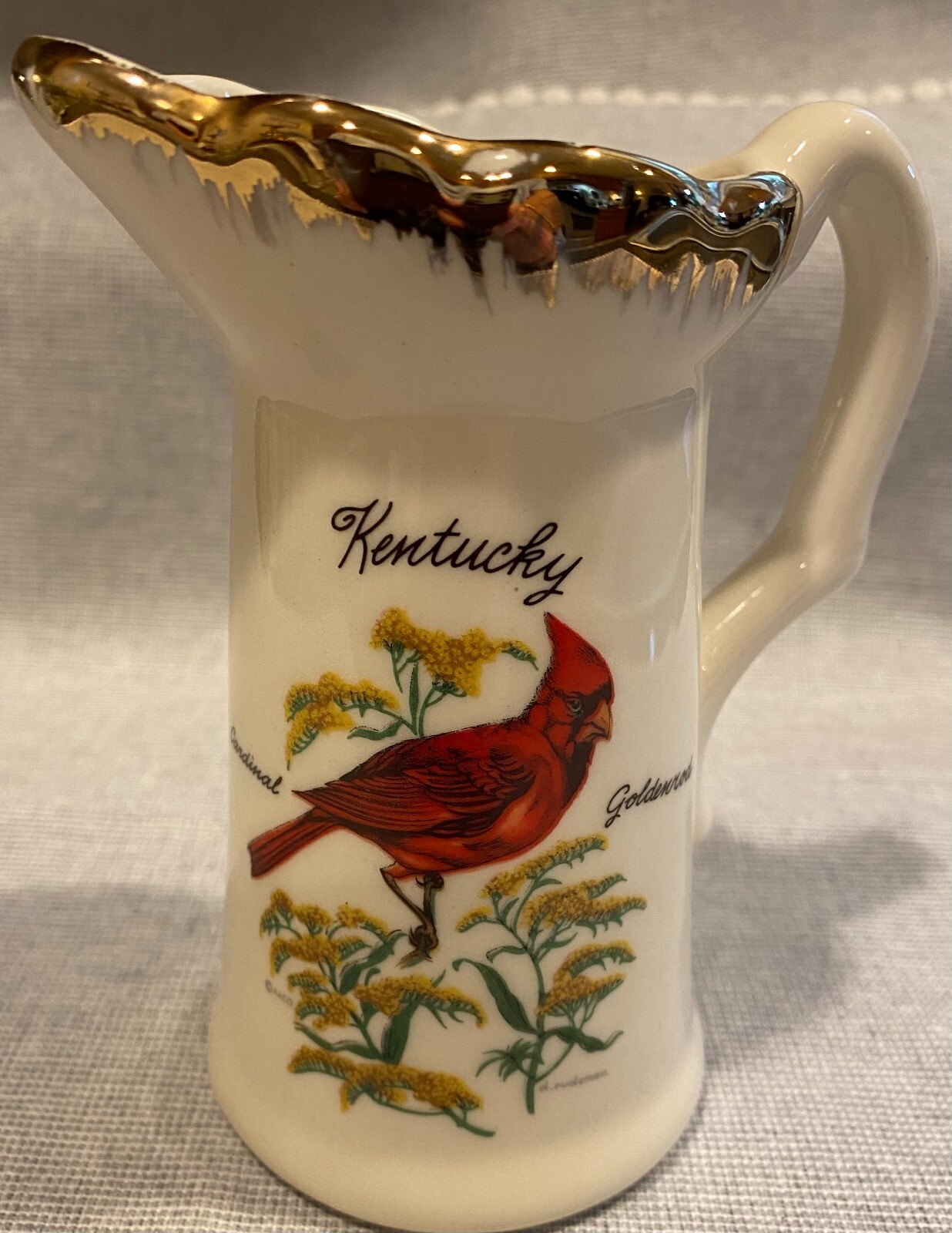 Vintage 5" Ceramic Kentucky pitcher-State Cardinal and Goldenrod by D ...