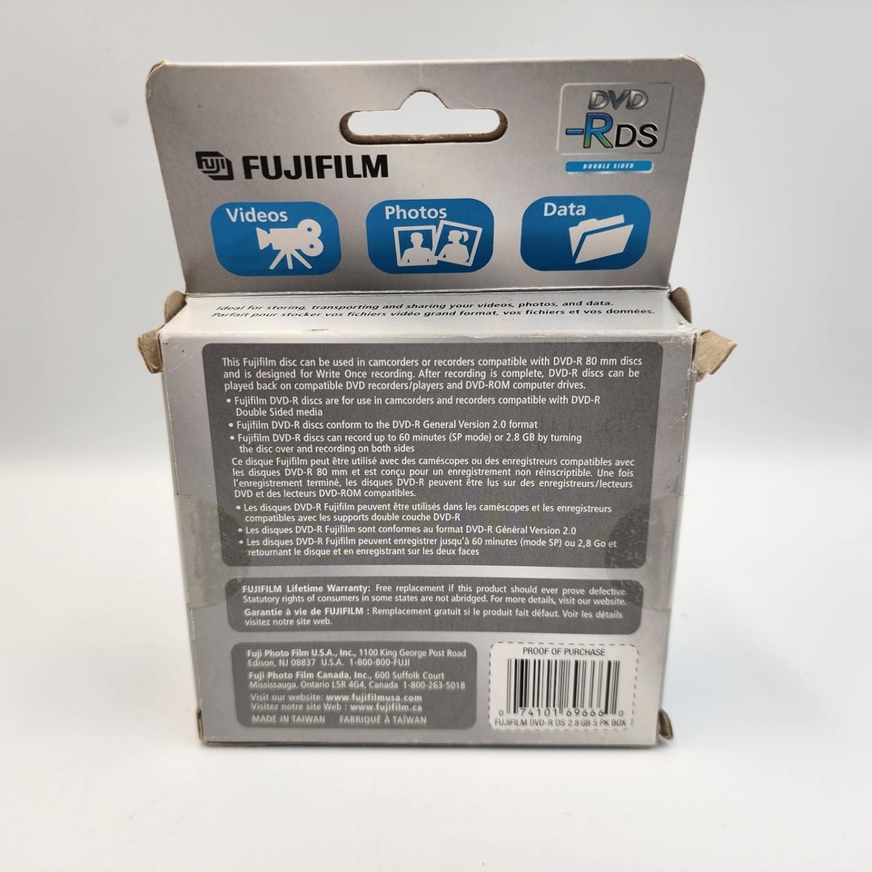 NEW FUJIFILM DVD RDS DOUBLE SIDED 5 DISCS 60MIN 2.8GB VIDEOS PHOTOS ...