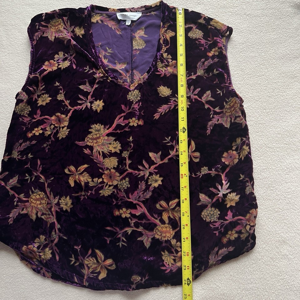 Dear John Yanis Novelty Top Purple Artisan Printed Floral Velvet Women ...