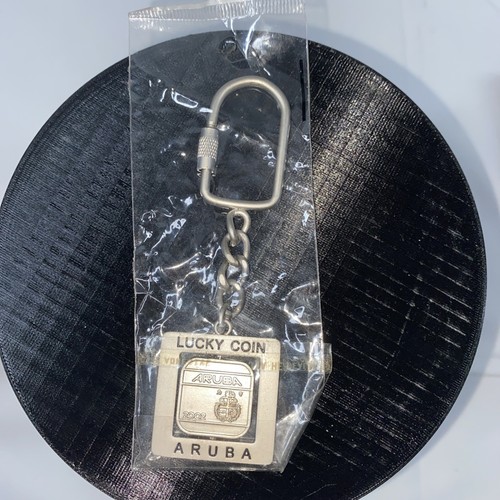 Aruba Lucky Coin 2002 Souvenir Metal Spinner Carabiner Keychain Vintage ...