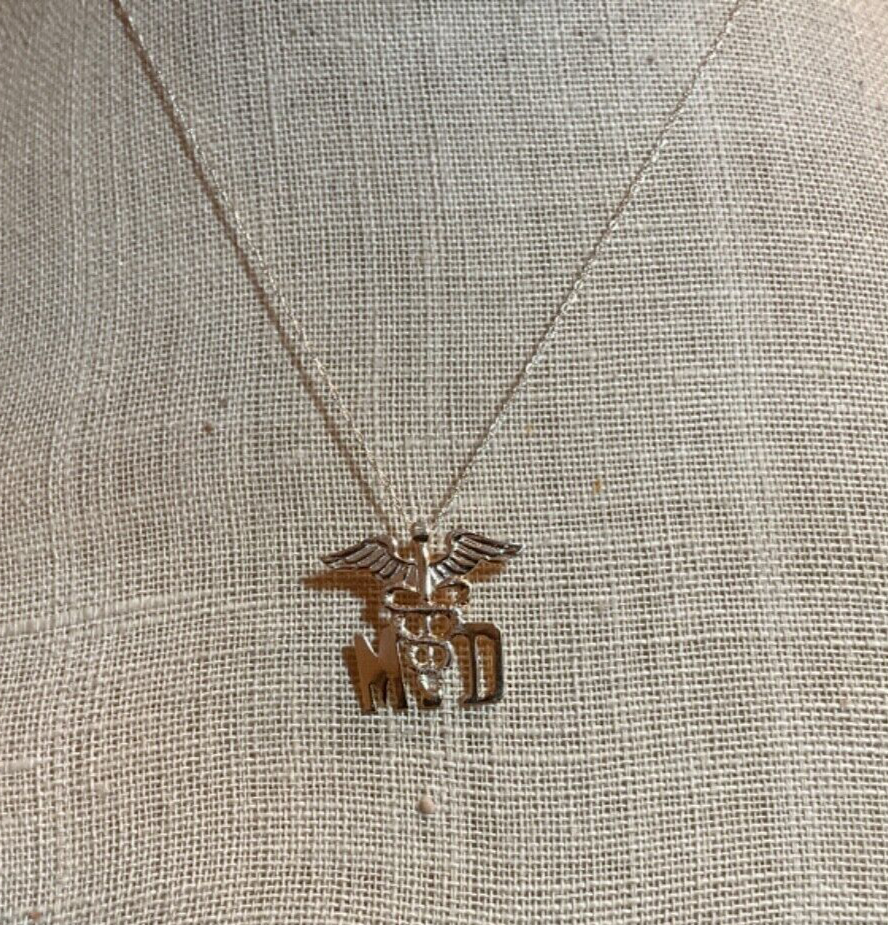 14k Yellow Gold MD Medical Doctor Caduceus Pendant on 10K Gold Necklace ...