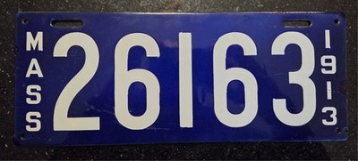 1913 Mass MA Massachusetts Automobile Porcelain License Plate Auto Tag ...