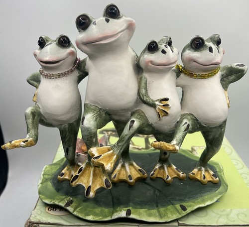 Backyard Buddies Dancing Frogs Figurine Statue Kicking Lily Pad Outdoor ...