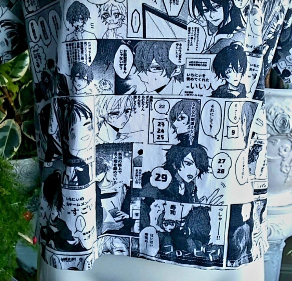 French Pastry Black And White Graphic Anime Cartoon Print Short Sleeves ...