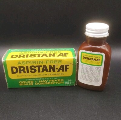 NOS 80's Vintage Dristan-AF Aspirin Free Medicine 50 ~ Plastic Bottle ...