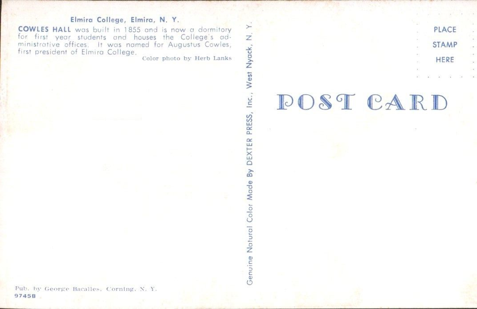 Postcard NY Elmira College Cowles Hall New York Free Shipping | eBay
