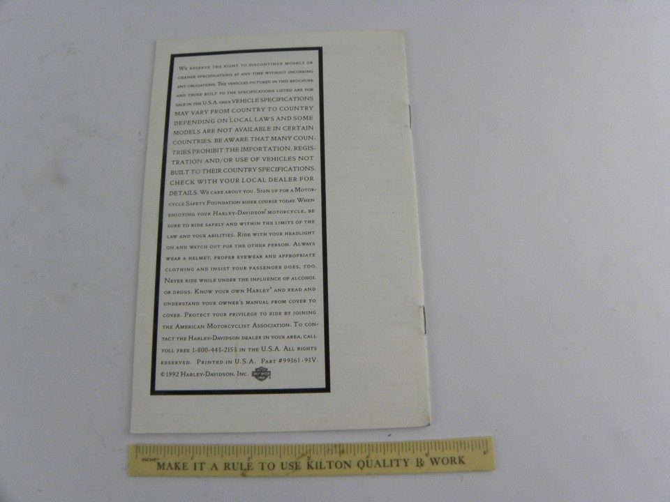 1993 Harley-Davidson Motorcycle Brochure XLH FXR FLHS FLS FLHTC ...