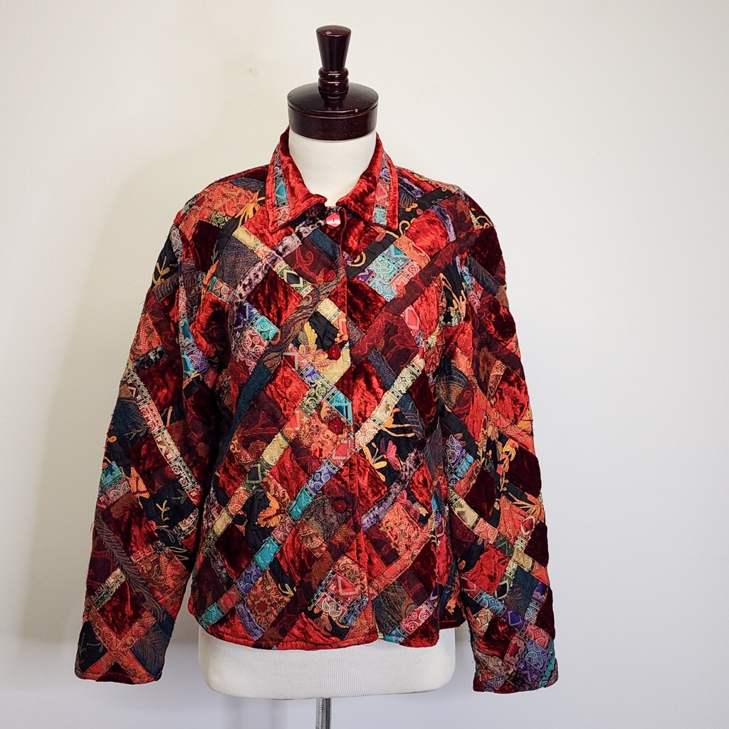 Coldwater Creek Womens XL Velvet Quilted Patchwork Multicolor Jacket ...