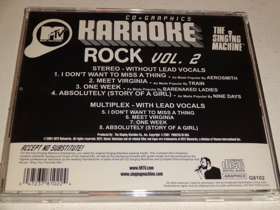 MTV KARAOKE CD+G ROCK V2 The Singing Machine CD+Graphics (See pix for ...