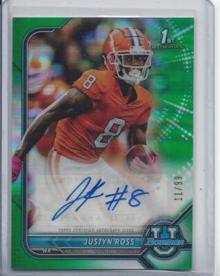 JUSTYN ROSS 2022 BOWMAN CHROME 1ST GREEN REFRACTOR AUTO RC #D 11/99 | eBay