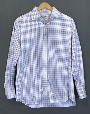 FRANK ROSTRON White Purple Gray Plaid Cotton Dress Shirt -16x33 Made in ...