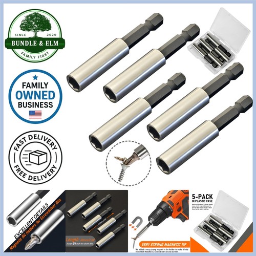 Magnetic Extension Bit Holder Set 5 Pack 1/4 Inch Hex Shank Portable ...