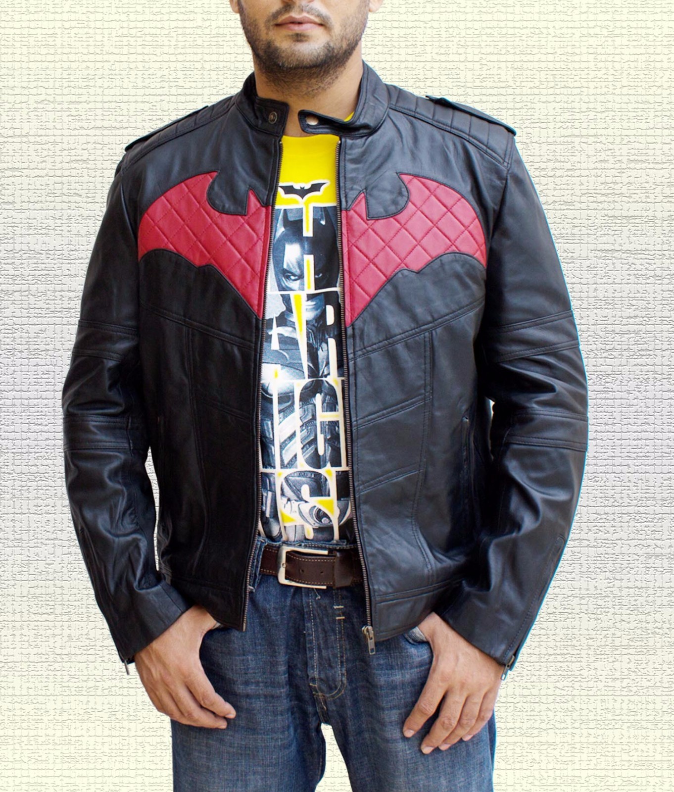 Batman Beyond Red Bat Logo Handmade Black Sheep Leather Jacket Sizes S ...