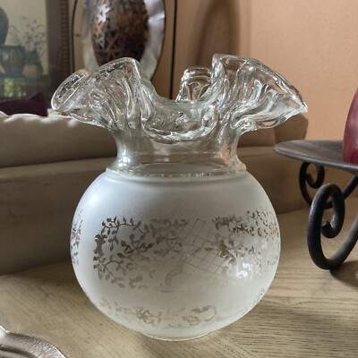 2 3/4" Fitter Etched Filigree Frosted Glass Globe Lamp Shade Crimped ...