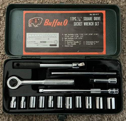 Vintage Buffalo Ratchet & Socket Set 17 Piece ¼" Drive & Metal Case 02 ...