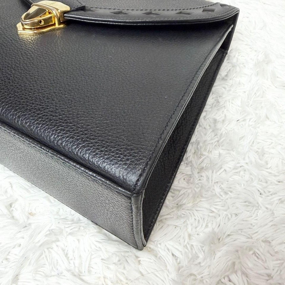 YVES SAINT LAURENT YSL Logo 2-way Hand Bag Shoulder Bag Leather Black ...