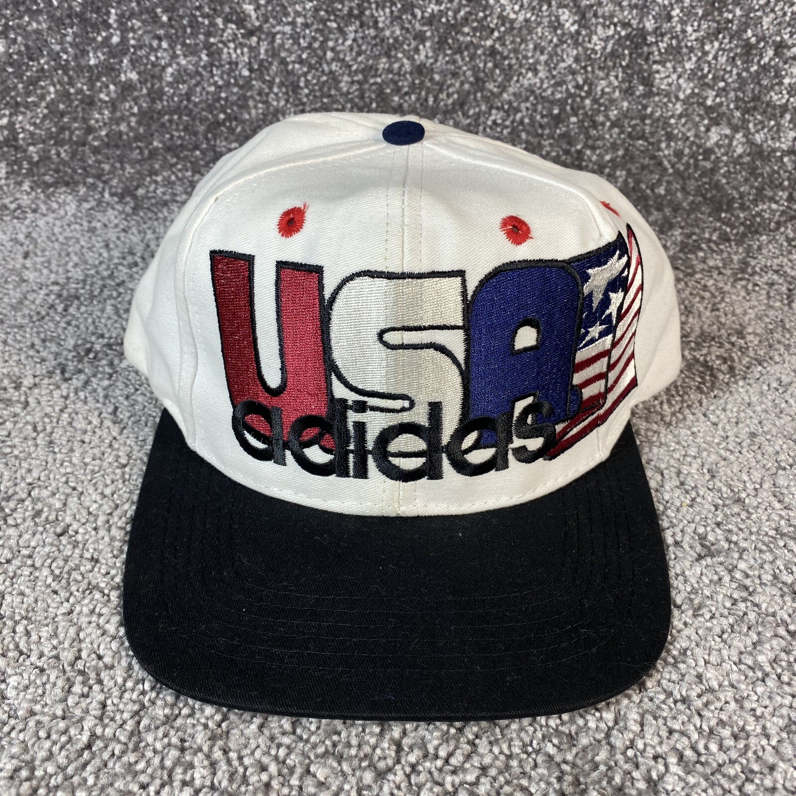 Vintage Adidas USA Snapback Flag Embroidered Hat Whit… - Gem