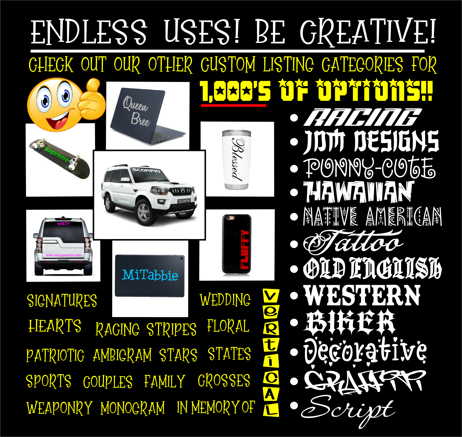 x2 Custom Vinyl Decal SCRIPT Car Truck Window Side Bottom Windshield ...