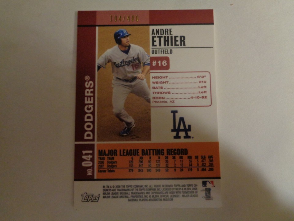 2008 Topps Co-Signers Andre Ethier Card #41 Serial #104/400 | eBay