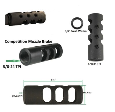 Steel 5/8X24 TPI Thread Competition Muzzle Brake Compensator For .308 ...