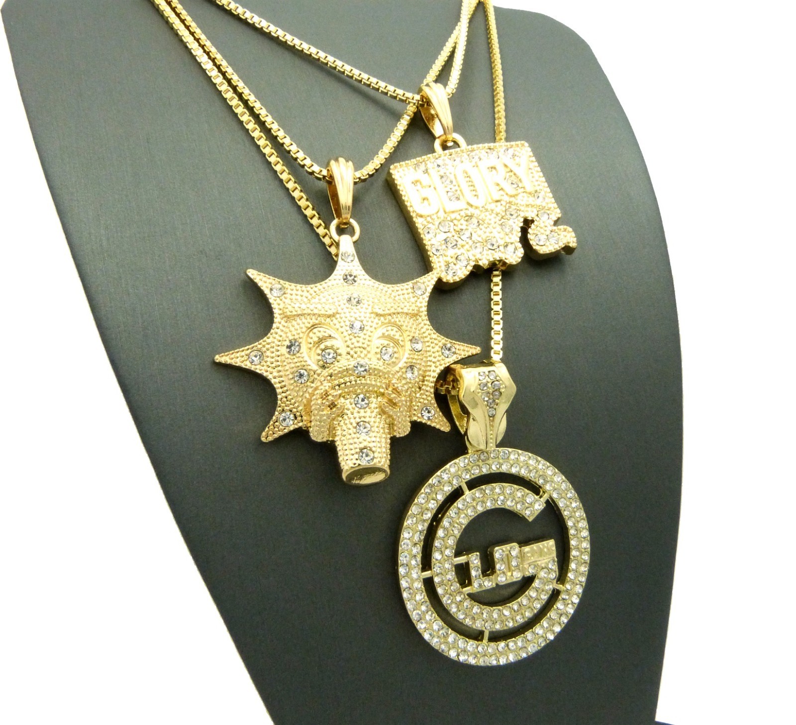 NEW GLO GANG & GLORY BOYZ PENDANTS &BOX CHAINS 3 NECKLACES SET - RC1242 ...