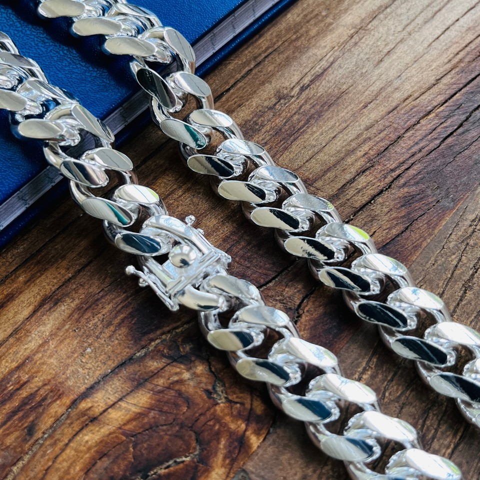 Real Solid 925 Sterling Silver Miami Cuban Mens Boys Chain Bracelet or ...