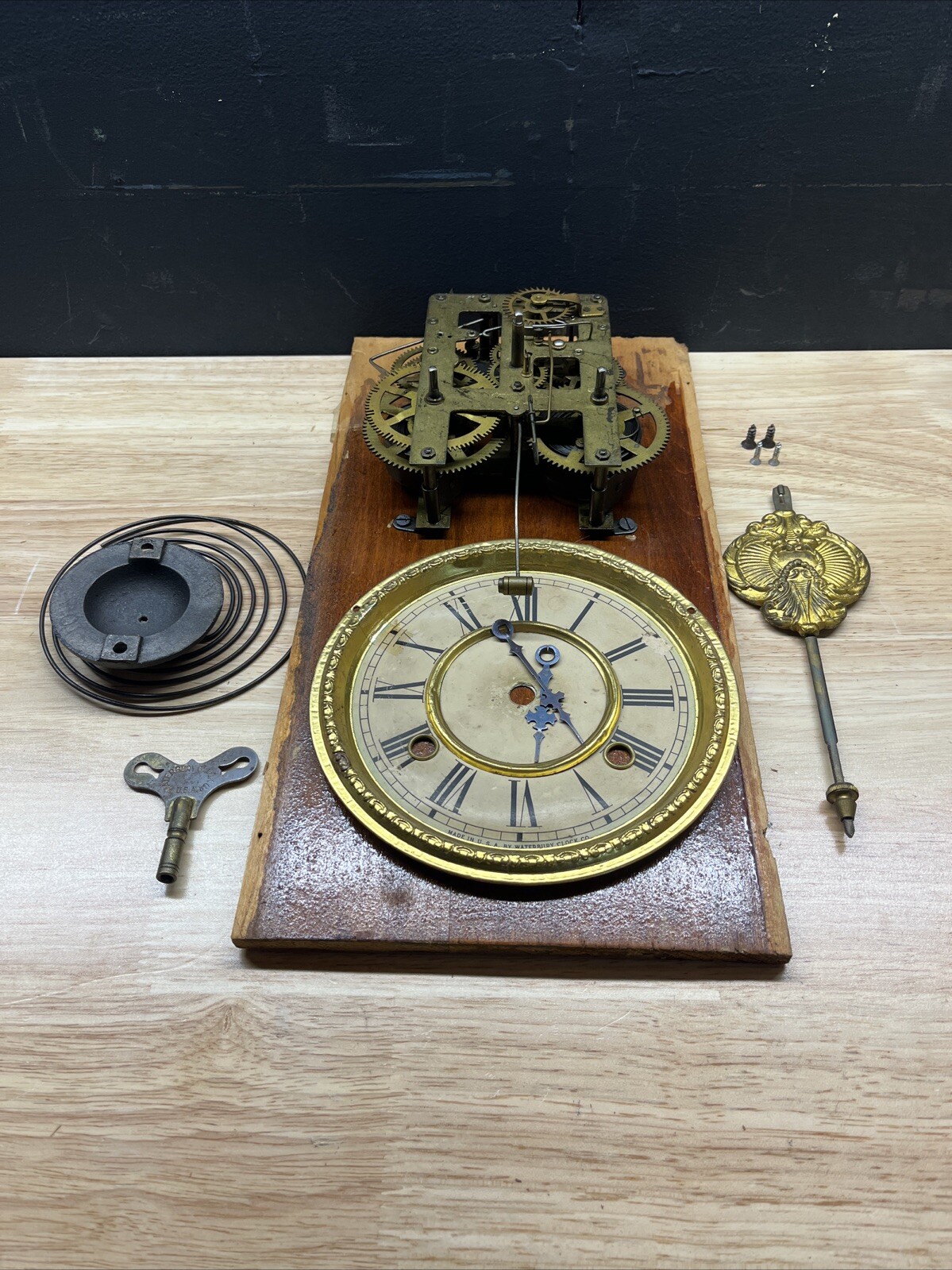 VINTAGE WATERBURY CLOCK CO STEEL & BRASS WIND UP CLOCK MOVEMENT ...